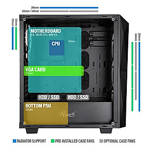 Rosewill SPECTRA X-Blue ATX Mid Tower Gaming PC Computer Case, Supports 240mm & 360mm Liquid Coolers, 4 Dual-Ring Blue LED Fans, Steel Airflow Mesh, Tempered Glass