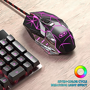 MageGee G10 Gaming Mouse Wired, 7 Colors Breathing LED Backlit Gaming Mouse, 6 Adjustable Speeds, Ergonomic Optical Computer Mouse with 7 Buttons for Windows PC Gamers