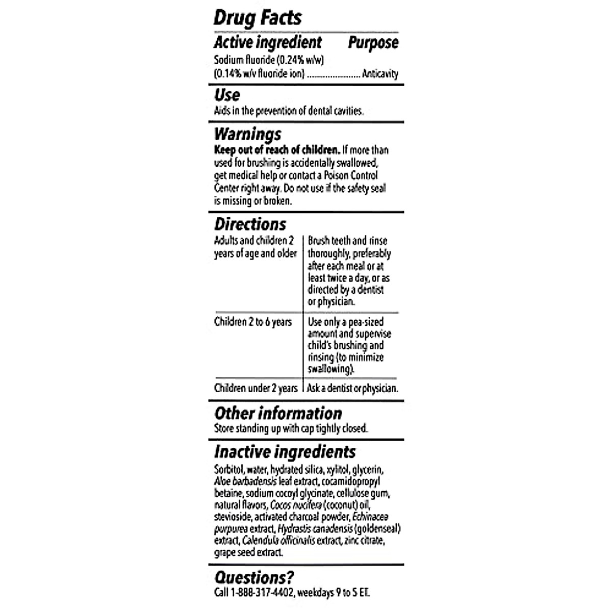 The Natural Dentist Charcoal Whitening Fluoride Toothpaste, Cocomint Flavor, 5 Ounce Tube