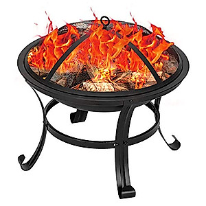 Douup 22-Inch Fire Bowl Backyard Fire Pit with Mesh Screen Cover, Log Grate, Firepit Poker, Waterproof Cover, Wood Burning Stove for Camping, Bonfire, Patio, Park