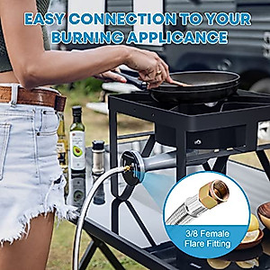 Kohree 8 FT High Pressure Propane 20 PSI Adjustable Regulator with Hose Stainless Steel Braided QCC-1 Type Connection for Turkey Fryer, Firepit, Newer U.S. 5-40lb Propane Gas Tanks, Cooker