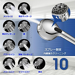 CoolWAY High Pressure Handheld Shower Head 12cm Large,10-mode spray with Hard Water Filter, Removes chlorine,heavy metals and other impurities and moisturizes skin,Powerful flushing function