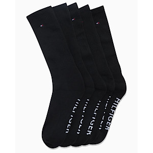 Tommy Hilfiger Men's Athletic Socks - Cushioned Crew Socks (5 Pack), Size 7-12, Black