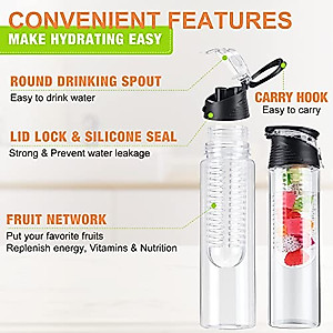 Lallisa 4 Pieces 28 oz Fruit Infuser Water Bottle Leakproof Water Infuser Bottle Large Capacity Plastic Infused Water Bottles for Women Men Gym Bike Camping Travel Tea Drink Gift, Multicolor