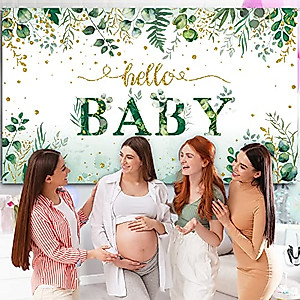 Greenery Baby Backdrop for Boy Gold Green Eucalyptus Greenery Leaves Banner Background 6 x 3 ft Baby Shower Decoration Party Photography with Rope