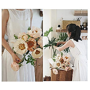 losofar Women Girls Vintage Pleated Split Apron V Neck Gardening Works Cotton Overall Smock Pinafore Dress (white, 40" L)