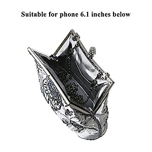 GUOZI Vintage Floral Beaded Rhinestone Embroidery Clutch Sequin Wedding Party Prom Bag Crossbody Evening Handbag for Bridal Ladies (Grey)