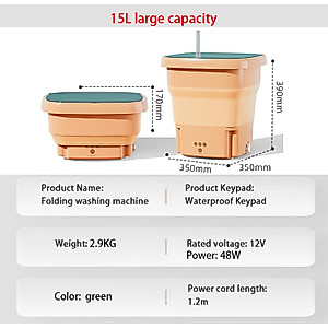 AMZTEMU 15L Portable washer machine, Mini washing machine portable washer for Underwear, Baby Clothes, or Small Items, for Apartments, Camping, Travel -U.S. Power(Green)