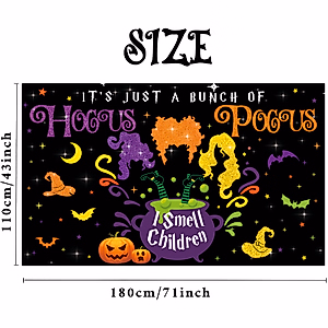 Large 71" X 43" Hocus Pocus Backdrop Decorations for Halloween Party Background Witch Sisters Backdrop, It's Just A Bunch of Hocus Pocus Banner for Hocus Pocus Halloween Decorations