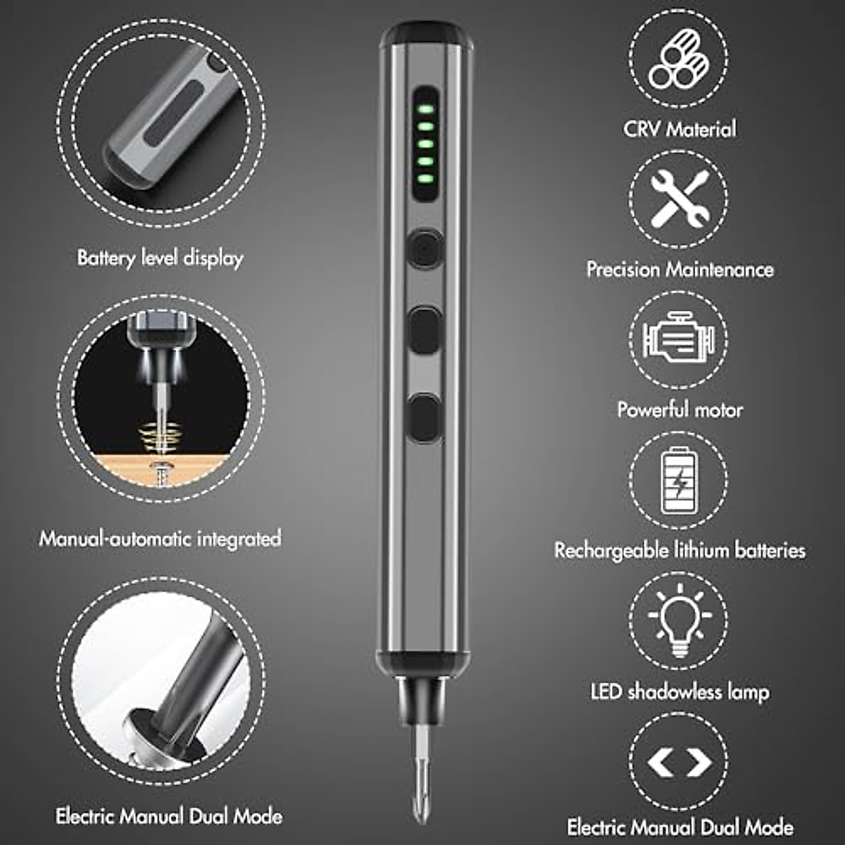 Mini Electric Screwdriver, 68-in-1 Precision Electric Screwdriver 400RPM with 5 Torque Settings, 68 Drill Bits, Pry Bar, Led and Tweezers, Electric Precision Screwdriver Kit for Pc Building