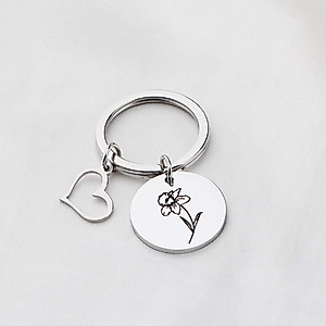FATOP Birth Flower Jewelry Dainty Birth Flower keychain Birthday Gift Birth Month Jewelry Mother's Day Gift Flower Lover Gift (Mar-daffodil key)