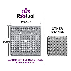 Reetual XL Shower Mats for Showers Anti Slip - 27x27 Bath Tub Mat and Shower Floor Mat. Powerful Suction Cup Shower Mat with Drain Holes. Grey Bath Mat for Shower, Non Slip for Elderly and Kids