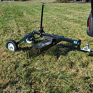 Titan Attachments 4' Landscape Rake Add-On Transformer Tow Frame, Bolt-On Rake, 24 Tines, Gardening Tool, Landscaper, and Grass Comb