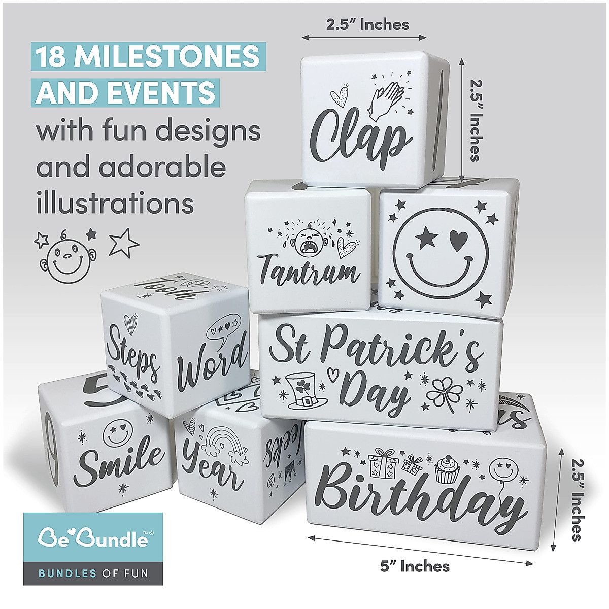 Luxury, Designer Baby Milestone Blocks for Baby boy or Girl. 8 Premium Baby Monthly Blocks to Capture More Special Memories - 18 Celebrations, All Birth Weights/Ages & Every Year from 2023-2123!!!