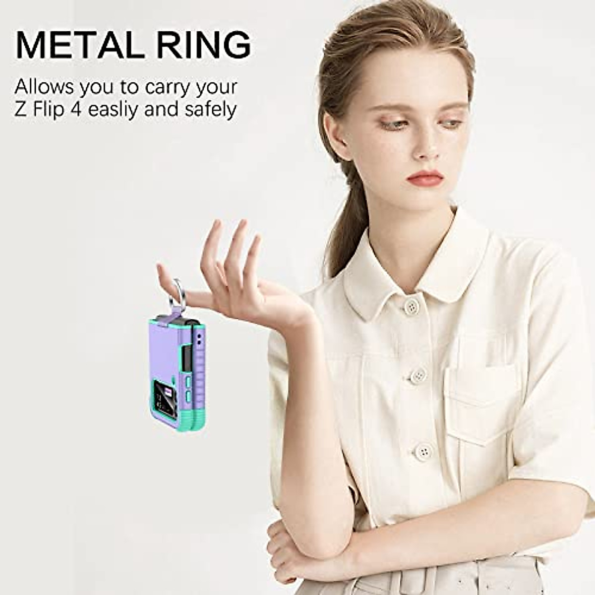 BENTOBEN Samsung Galaxy Z Flip 4 Case, Z Flip 4 5G Case, Heavy Duty 2 in 1 Full Body Rugged Shockproof Protection Cover with Ring Girls Women Boy Men Covers for Galaxy Z Flip 4 6.7”, Purple/Mint