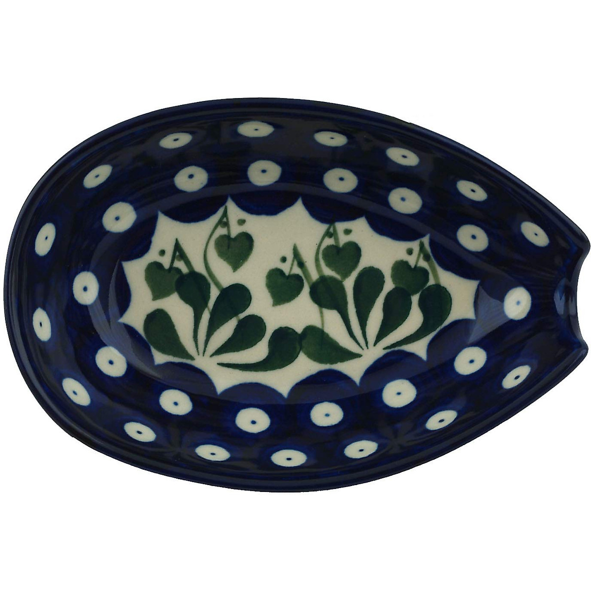 Polish Pottery 4¾-inch Spoon Rest made by Ceramika Artystyczna (Bleeding Heart Peacock Theme) + Certificate of Authenticity