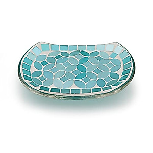 LushAccents Bathroom Accessories Set, 5-Piece Decorative Glass Bathroom Accessories Set, Soap Dispenser, Vanity Tray, Jar, Toothbrush Holder, Tumbler, Elegant Turquoise Mosaic Glass