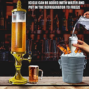 Drink Tower Dispenser with Ice Tube and LED Light - 3.2 Qt./3 L, Margarita Mimosa Tower Drink Dispenser with Tap, Freeze Tube Keep Beverages Cold, Perfect for Party Bar Gameday(Gold)