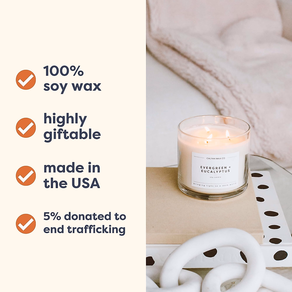 Calyan Wax Co. 3 Wick Candle, Home + Holiday Scented Candle, 43 Hour Burn Time, 3 Wick Soy Candles, Non Toxic & Vegan Soy Wax, Glass Jar Scented Candles, 14.9oz