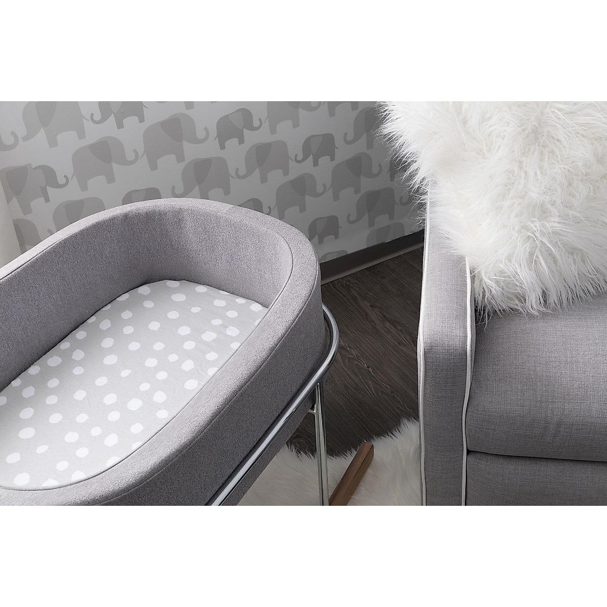 Bassinet Sheet Set 2 Pack 100% Jersey Cotton Grey and White Abstract Stripes and Dots by Ely's & Co.