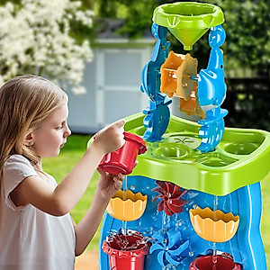 Kids Waterfall Water Table Wall for Toddlers for 3 4 5 6 7 8 Years Old Boys Girls, 32-Pc Accessory Activity Sensory Table Outdoor Double-sided Water Fun Play Toys for Age 3-8