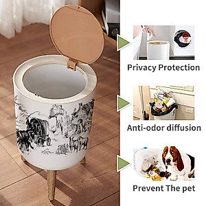IBPNKFAZ89 Small Trash Can with Lid Vintage Western Ranch Seamless American Wild west Garbage Bin Wood Waste Bin Press Cover Round Wastebasket for Bathroom Bedroom Kitchen 7L/1.8 Gallon
