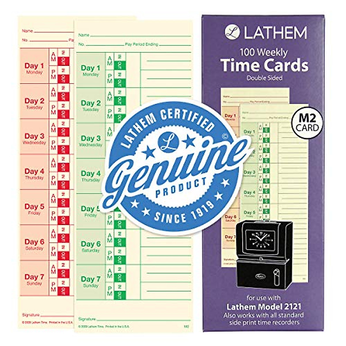 Lathem Weekly 2-Sided Time Cards 3 3/8" x 9" - Box of 100