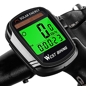 Bike Computer with Solar Energy Bicycle Speedometer and Odometer Wireless Waterproof Cycling Computer LCD Backlight Automatic Wake-up & Multi-Functions