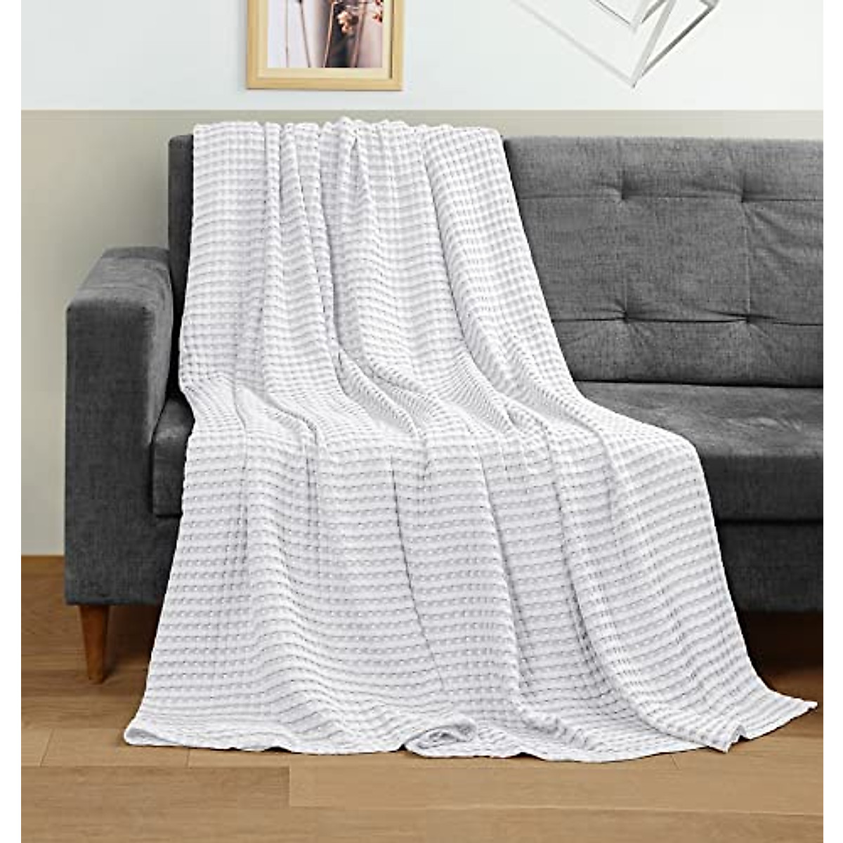 Utopia Bedding Cotton Waffle Blanket 300 GSM (White - 90x90 Inches) Soft Lightweight Breathable Bed Blanket Queen Size Layering Any Bed for All Season