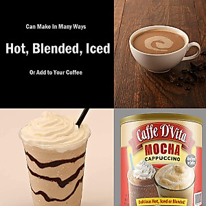 Caffe D'Vita Mocha Cappuccino Mix - Mocha Powder Mix, Instant Cappuccino Mix, Gluten Free, No Cholesterol, No Hydrogenated Oils, No Trans Fat, 99% Caffeine Free, Mocha Mix - 4 LBS