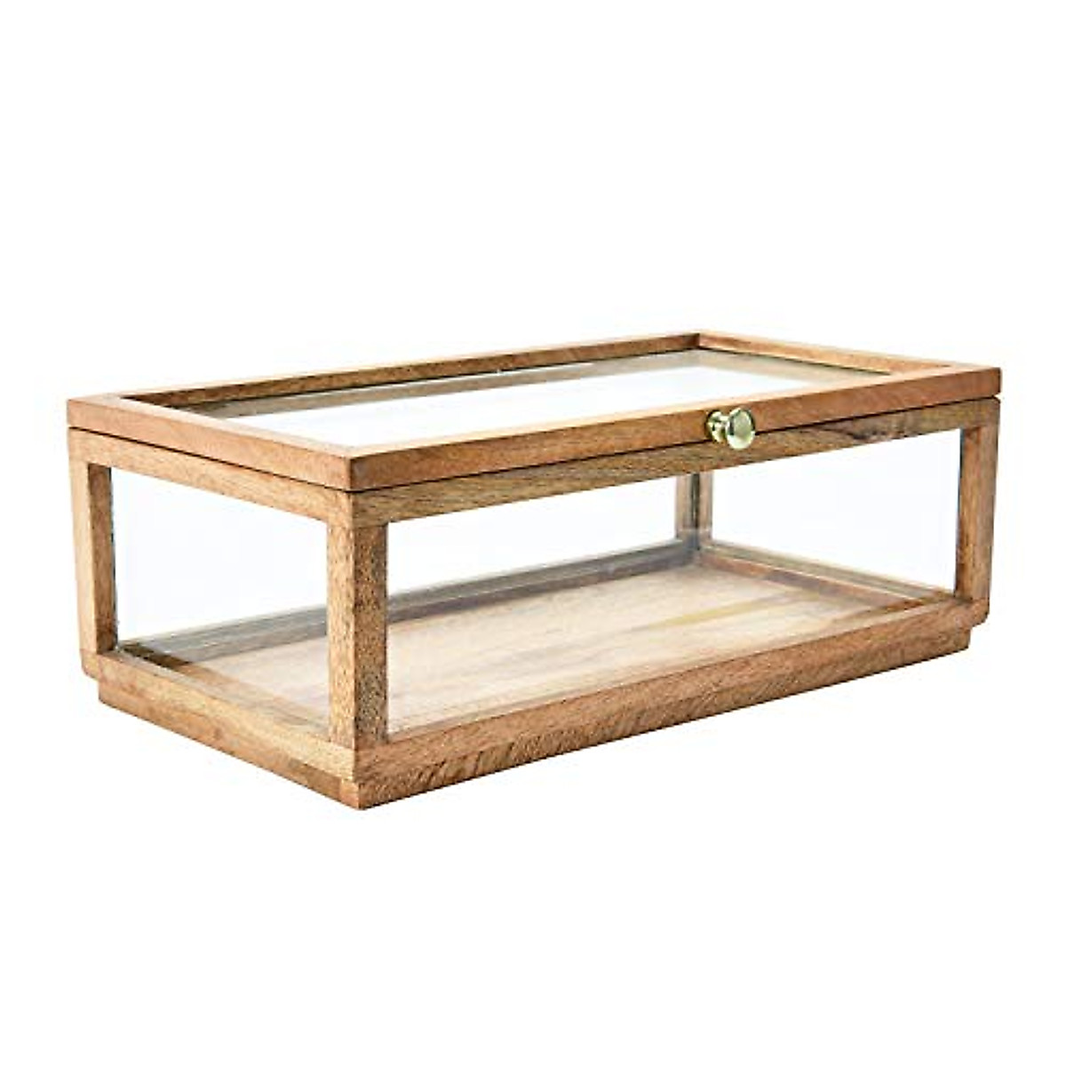 Creative Co-Op Mango Wood & Glass Display Lid Storage Box, Natural