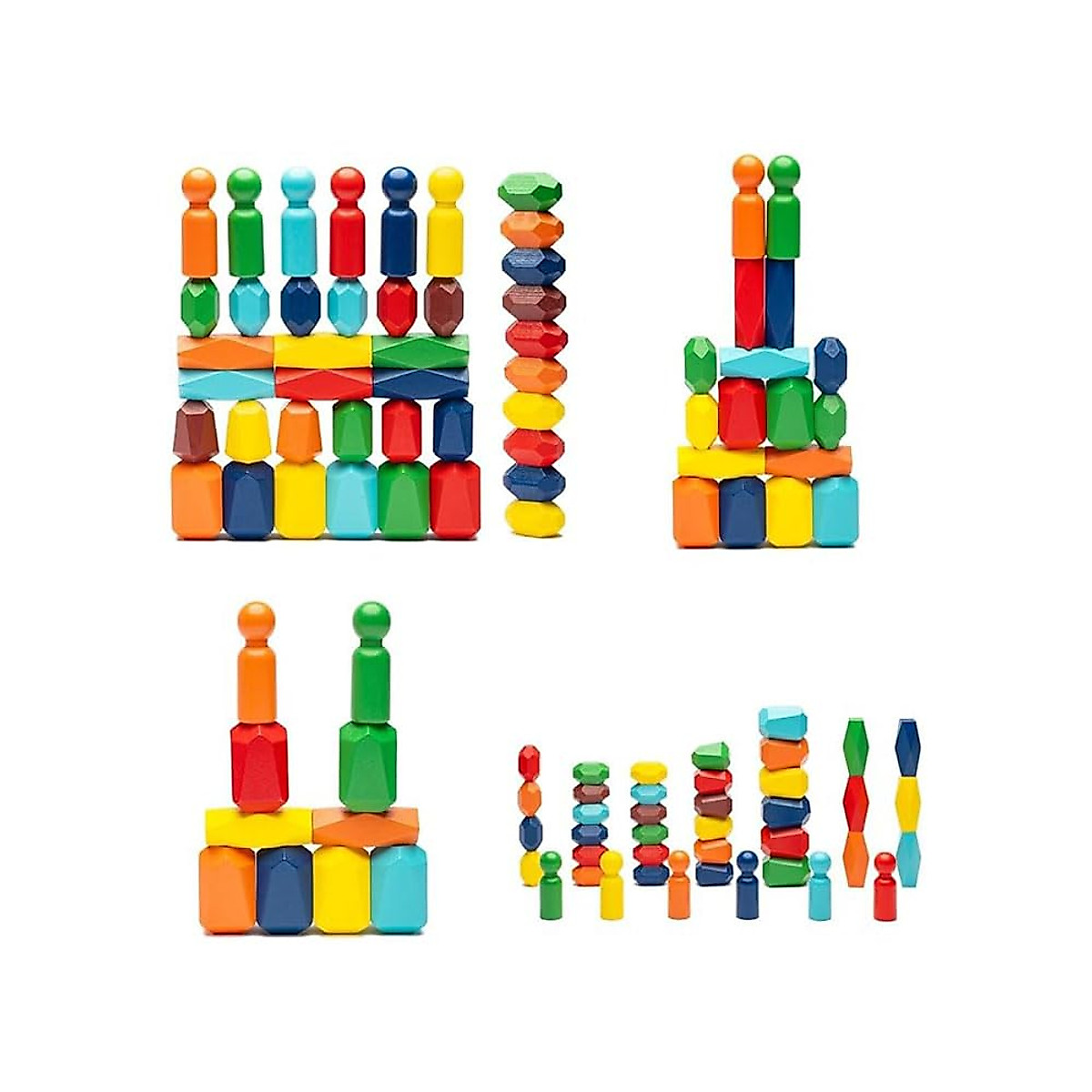 Niino 16 Pcs Wooden Blocks-Wooden Stone Balancing Blocks- Wooden Stacking Toys-Wooden Stones Building Blocks-Stacking Rocks-Colorful Natural Rainbow Stacking Sensory Toy… (20, Multicolor)