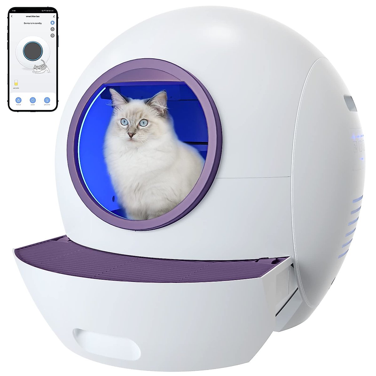 ELS PET Self Cleaning Cat Litter Box, No Scooping Automatic Litter Box with APP Control, Smart Monitor/Safety Protection/Odorless, Extra Large for Multiple Cats