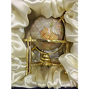 Unique Art 6-Inch Tall Pearl Swirl Ocean Mini Table Top Gemstone World Globe with Gold Tripod