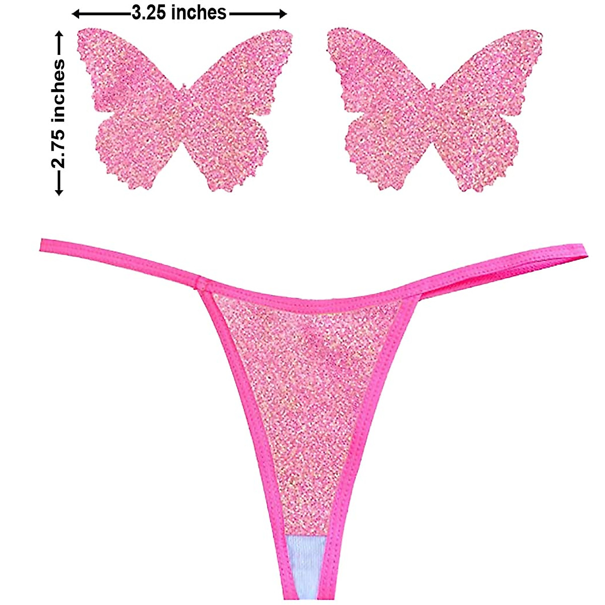 Neva Nude Bella Rosa Pretty Iridescent Pink Naughty Knix G String Naughty Knix Set with Matching Butterfly Nipztix Pasties