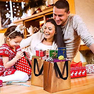 Nicunom 60 Pack Reusable Gift Bags, Grocery Bags Tote Bags Bulk Gold Glossy Party Favor Bags Gift Bags for Present Birthday Bridal Shower Wedding Easter Mother's Day, 8" x 10"