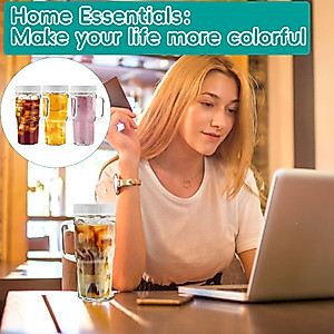 YUANYE 4 Piece 24oz Mason Handle Glass Cups with Lids and Straws -Drinks Enthusiasts Essential Glasses Drinking Set, Perfect for Iced Coffee and Beer,fruit water，Tea and Coffee