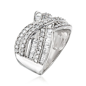 Ross-Simons 1.25 ct. t.w. Baguette and Round Diamond Highway Ring in Sterling Silver. Size 6