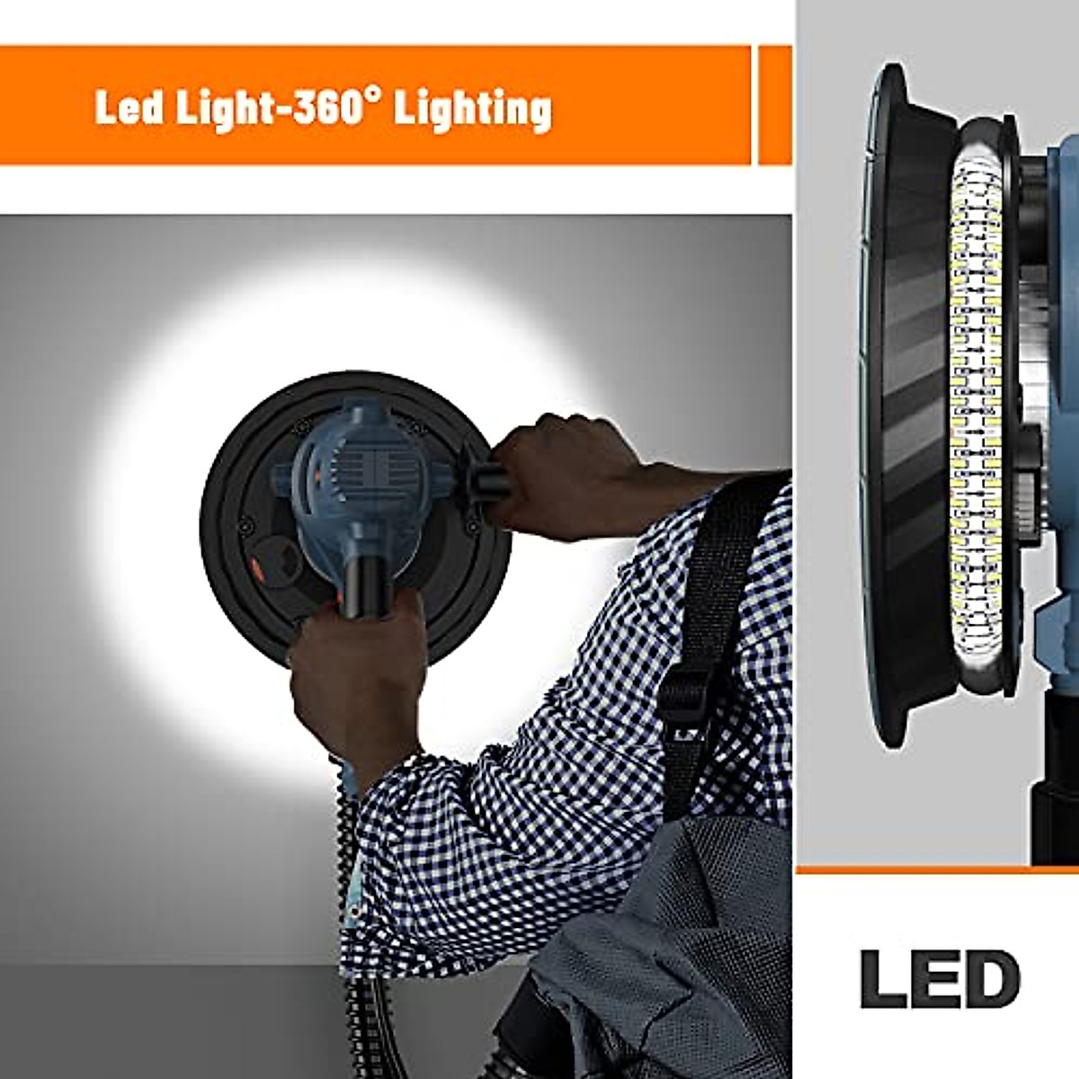 Drywall Sander Handife 7A 800W Electric Foldable Wall Sander, Double-Deck LED Lights Sander, 800-1800RPM Electric Drywall Sander w/Dust-Free Automatic Vacuum System and 12 pcs Sanding Discs (Handheld)