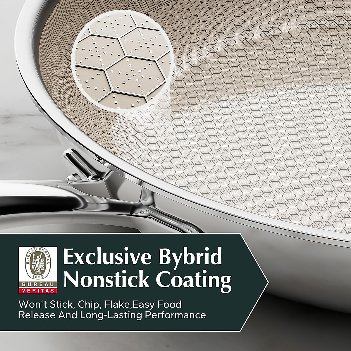 Redchef Non Stick Frying Pans, Hybrid 10 Inch Ceramic Frying Pan, Nonstick Skillet with Stay-Cool Handle, Non Toxic, PFAS PFOA & PTFE Free, Dishwasher & Oven Safe, Compatible with All Cooktops