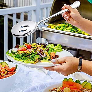 Serving Spoons Set, Oikejias 6 Pack Golden 8.7 Inches Buffet Serving Utensils 3 Mirror Polished Serving Spoons, 3 Slotted Spoons