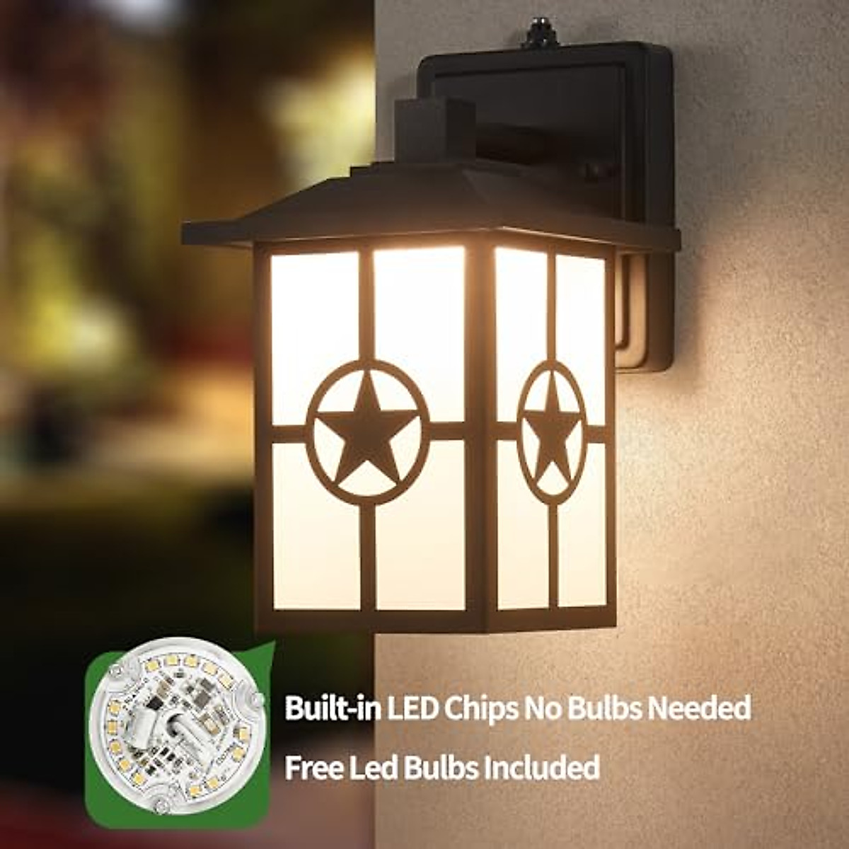 Yisuro Dusk to Dawn Porch Lights Outdoor, Bulb Included, Exterior Lighting Fixtures, Black Wall Sconce Waterproof, Star Outdoor Outside Lighting for Porch House Garage（1 Pack）