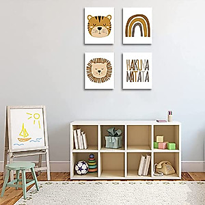 zaixko Boho Baby Room Decor Lion Safari Animals Rainbow Nursery Wall Decor Boho Rainbow Wall Art Canvas Prints Pictures Framed for Boy Nursery Decor