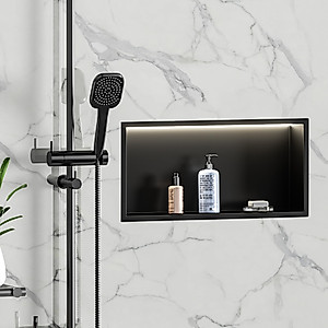 Neodrain LED Tube Shower Niche, 24"X12" Matte Black Wall Niche, Stainless Steel Bathroom Niche with Non-dimmable Led Light, Recessed Shower Niche Cubby for Shampoo NO Tile Needed