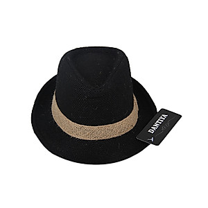 DANTIYA Little Boys' Kids Linen Straw Band Fedoras Hat Caps Black