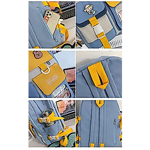 GLIGLITTR Kawaii Backpack for School Aesthetic Bookbag Cute Anime Backpacks for Girls Kids Shoulder Bag College Students Bag(Blue&Yellow)