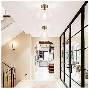 Gold Semi Flush Mount Ceiling Light Fixture,Hallway Light Fixtures,Industrial Close to Ceiling Light,Globe Glass Ceiling Light Fixture,Vintage Ceiling Lamp,Farmhouse Light for Bathroom Entryway