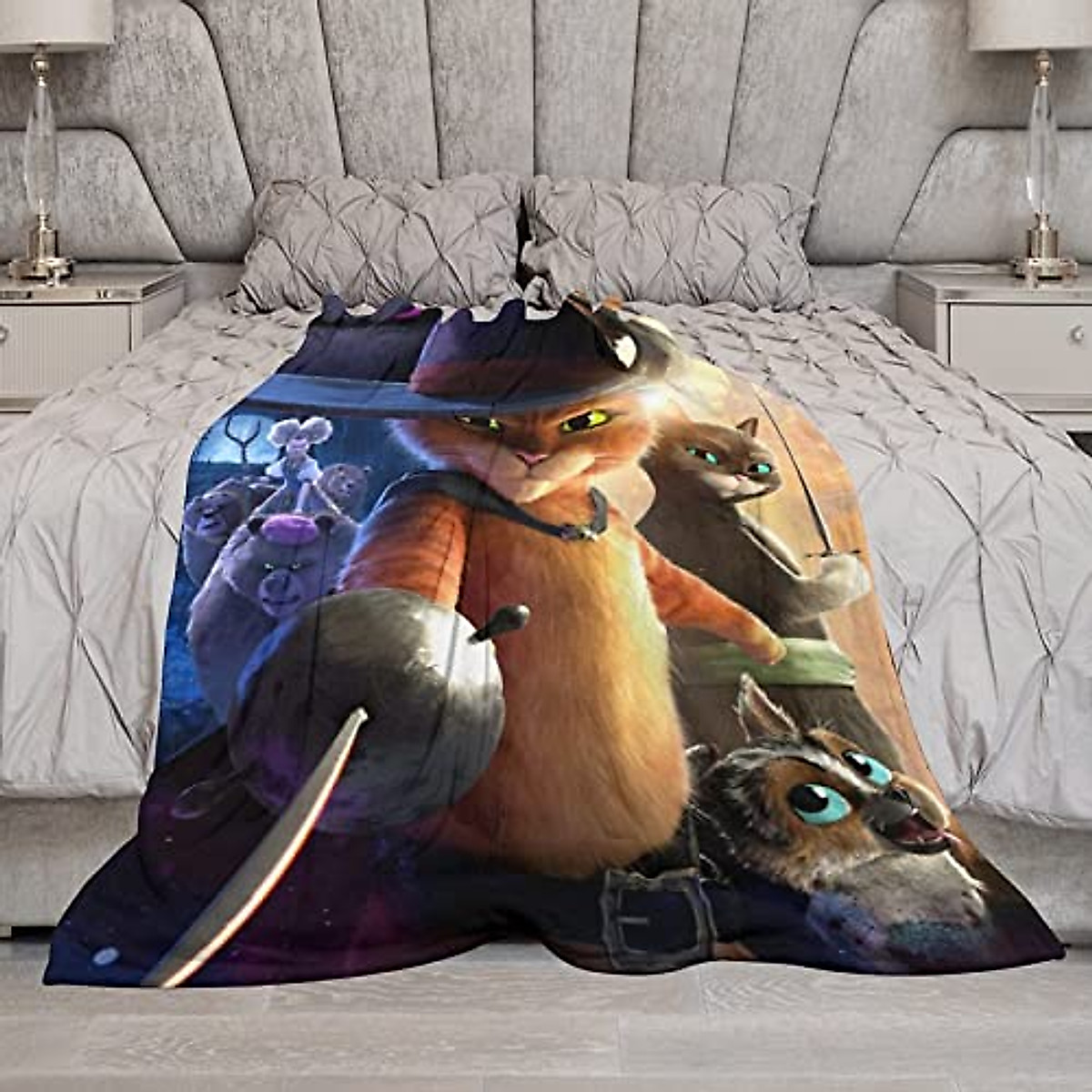 Cartoon Cat Throw Blanket for Sofa Couch | Soft Flannel Fleec Warm Cozy Lightweight Microfiber Unisex 50"x40"