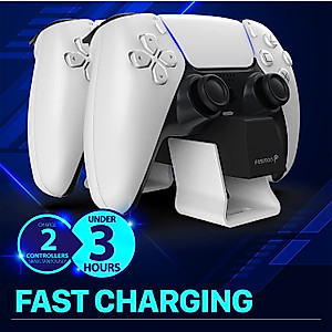 Fosmon Dual 2 Charger Station Compatible with Sony-PS5-Playstation 5 Dualsense Controllers, (Place and Charge) 3 Hours Fast Charging Dock with Intelligent Chip Overcurrent Over-Heating Protection