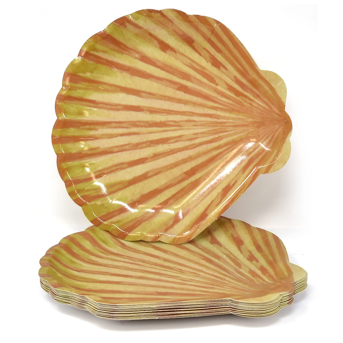 50 Sea Shell Paper Plates 8" Seashell Scalloped Shaped Disposable Dinner Plate Tableware Beige Clam Shells Design for Beach Pool BBQ Picnic Summer Spring Dinnerware Party Goods Supplies Decorations